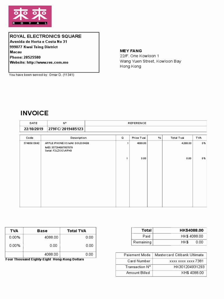 Invoice: Royal Electronics Square | PDF