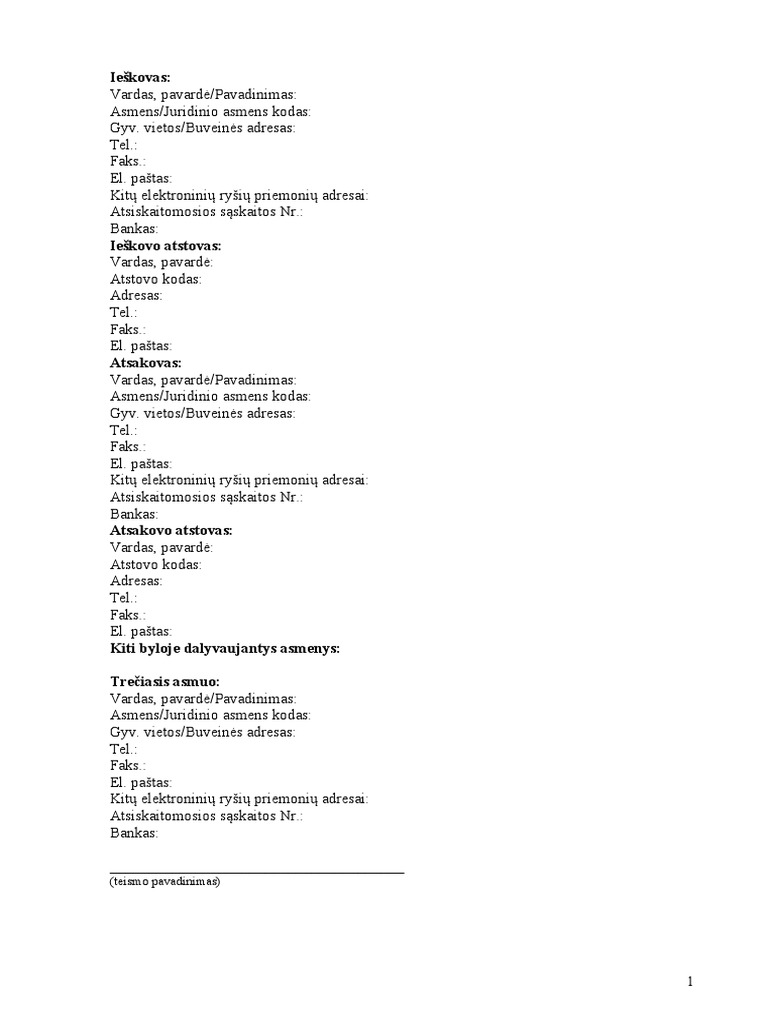 Sutikimas Del Ieskinio Atsiemimo | PDF