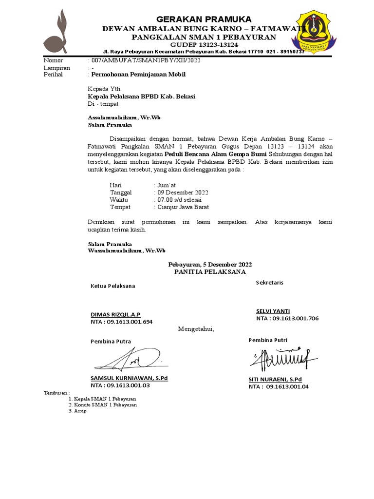Surat Peminjaman Mobil BPBD Revisi | PDF