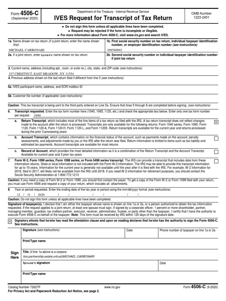 Form 4506 C | PDF | Irs Tax Forms | Internal Revenue Service
