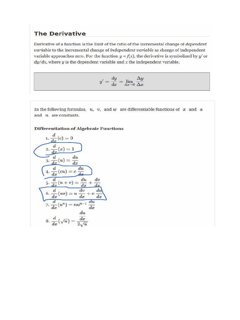 Algebraic Function Differentiation | PDF | Science & Mathematics