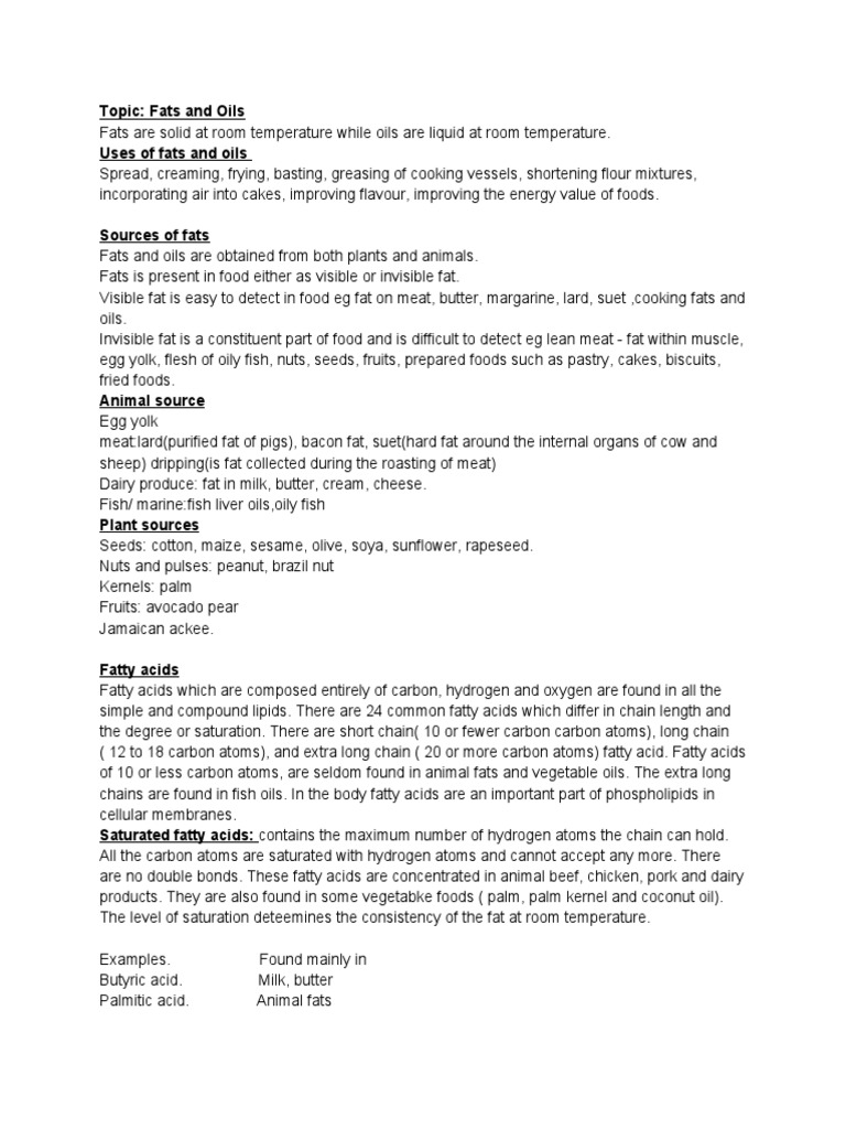 Fats and Oils Hand Out | PDF | Fat | Fatty Acid