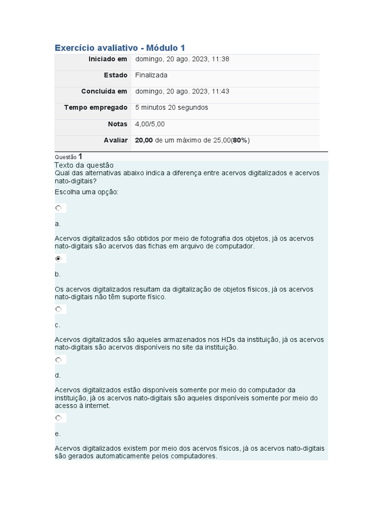 Exercício avaliativo - Módulo 1 | PDF | Museu | Economia