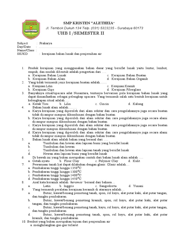 Uhb 2 Prakarya Smester 2 | PDF
