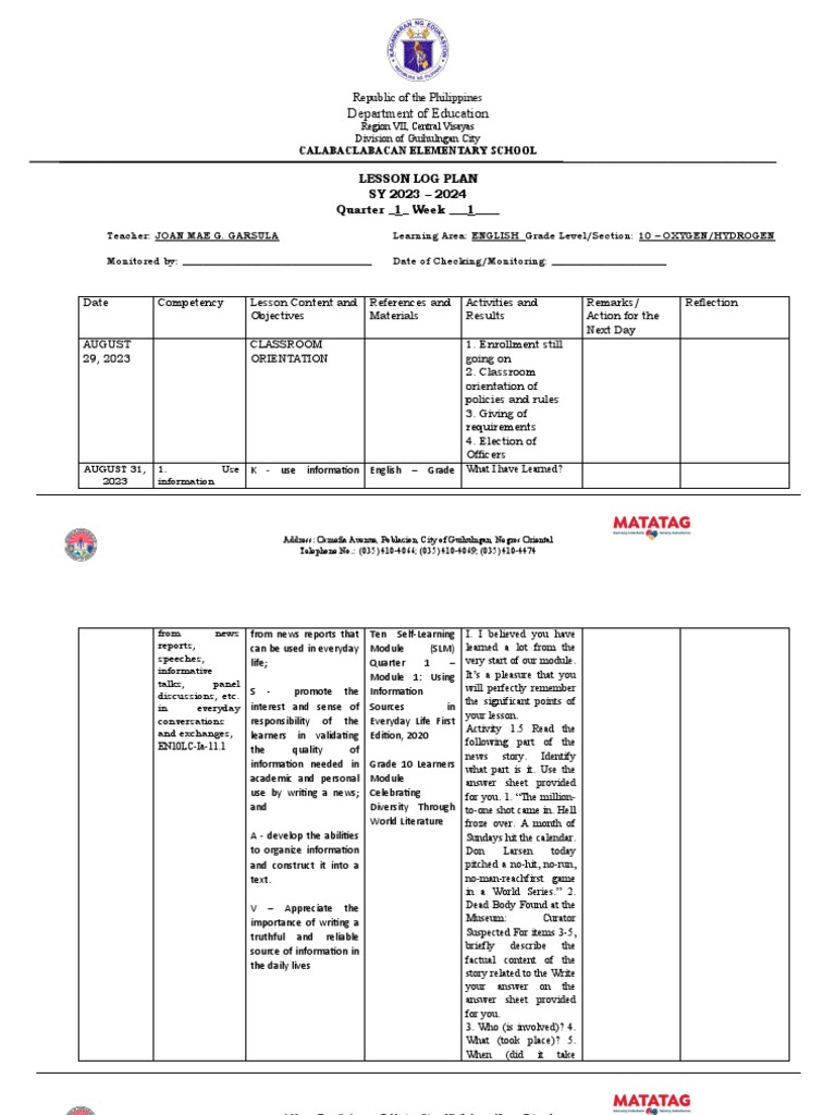 Daily Lesson Log Plan | PDF | Teachers | Learning