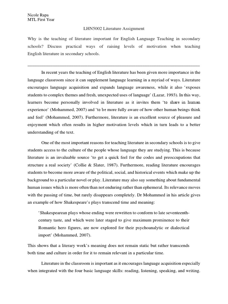 Importance of Literature in ESL Teaching | PDF | Learning | Teachers