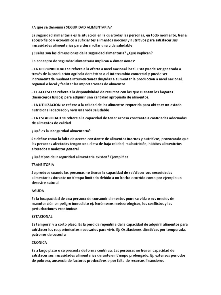 Cuestionario Seguridad Alimentaria Causalidad | PDF | Seguridad alimentaria | Alimentos