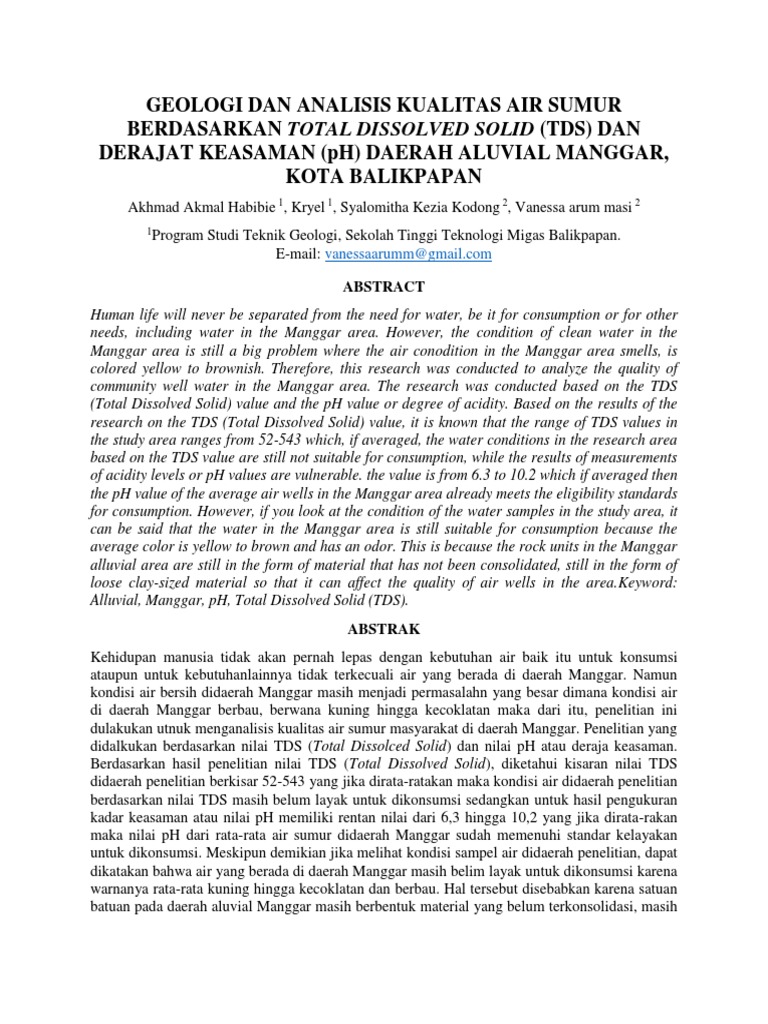 Laporan Air Sumur Manggar Kel.4 | PDF | Environmental Engineering ...