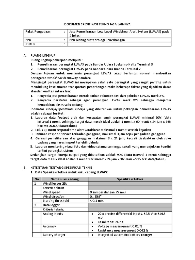 Dokumen Spesifikasi Teknis Jasa Lainnya | PDF