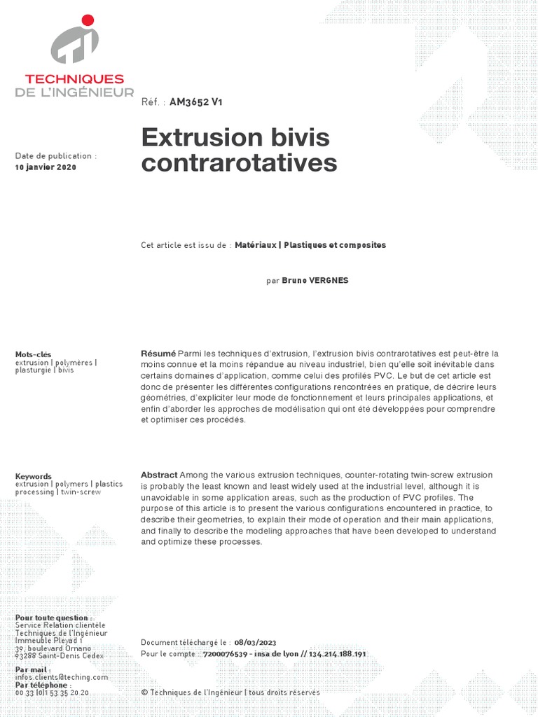 Extrusion Bivis Contrarotatives en Plasturgie | PDF | Production et ...