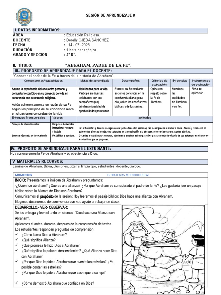 Religión 8 Abrahàm, Padre de La Fe. | PDF | Abrahán | Enseñando