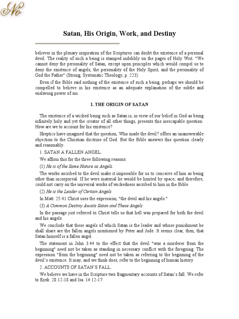 Satan, His Origin, Work, and Destiny | PDF | Satan | Devil