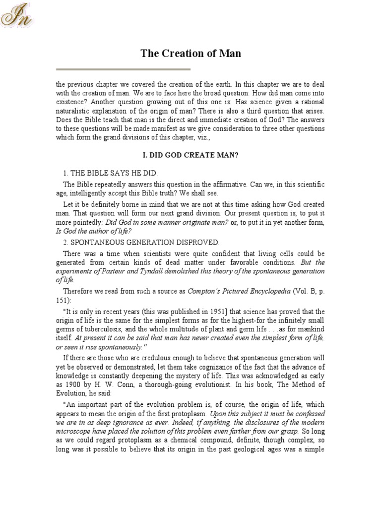The Creation of Man: I. Did God Create Man? | PDF | Genesis Creation ...