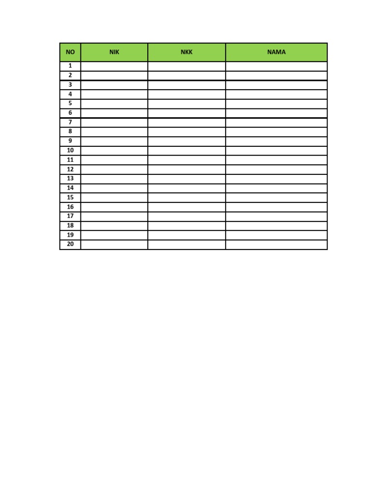 NO NIK NKK Nama 1 2 3 4 5 6 7 8 9 10 11 12 13 14 15 16 17 18 19 20 | PDF