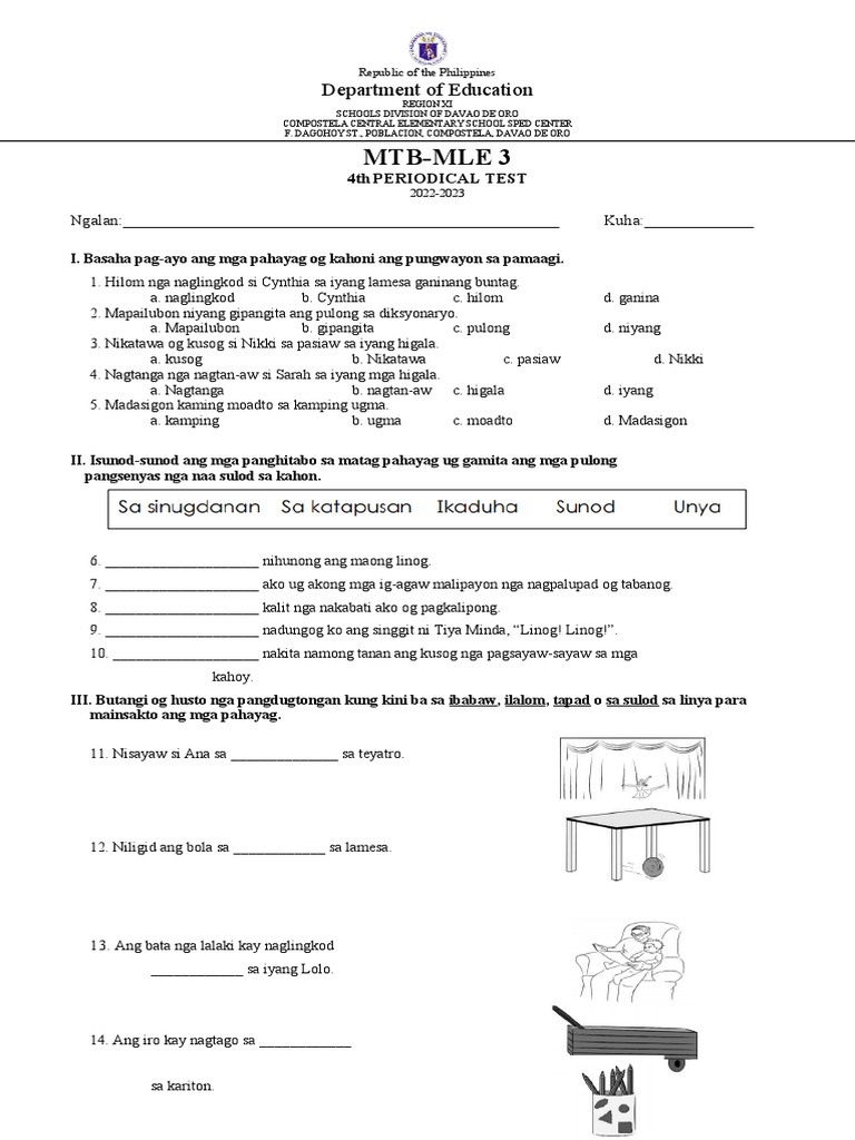 4th Periodical Test MTB-MLE 3 | PDF