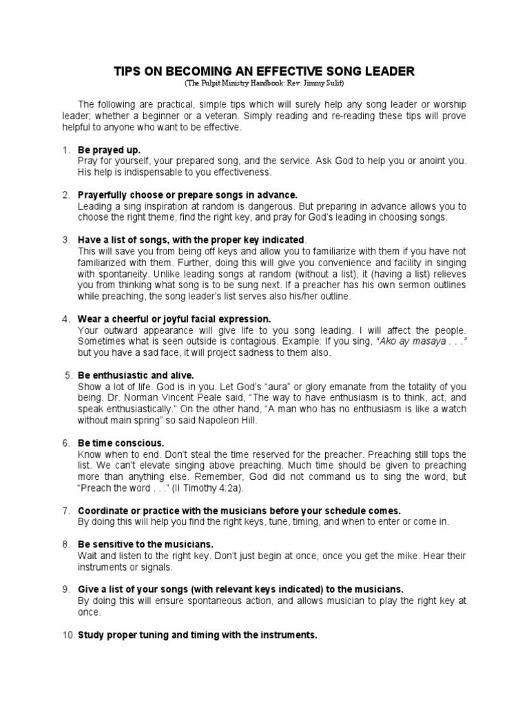 Tips On Becoming An Effective Song Leader | PDF | Sermon