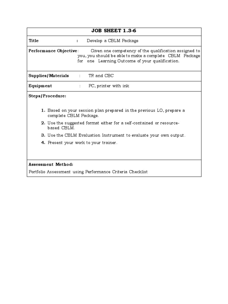 Job Sheet - Develop A CBLM Package | PDF