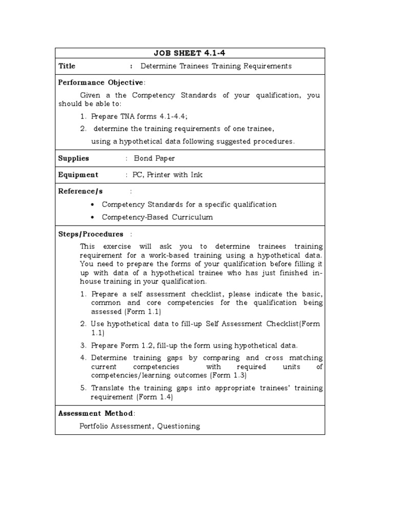 JOB SHEET 4 - Determine Trainees Training Requirements | PDF | Career ...