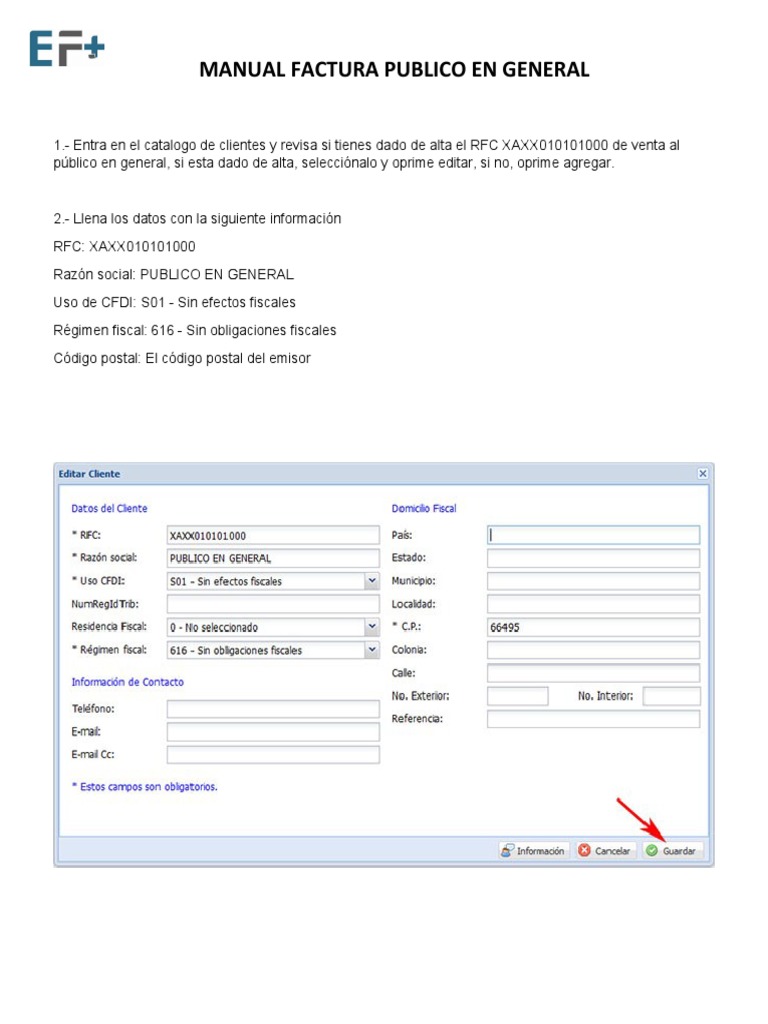 Manual Factura Publico en General Ef+ | PDF | Impuestos | Factura Manual Factura Publico en General Ef+ | PDF | Impuestos | Factura