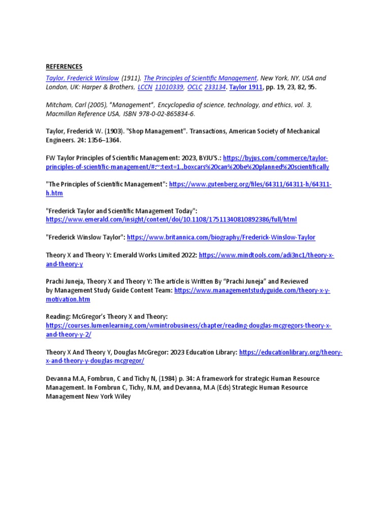 Scientific Management References List | PDF