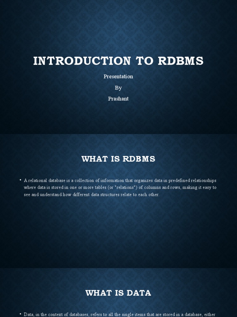Prashant RDBMS Presentation | PDF | Databases | Computer File Prashant RDBMS Presentation | PDF | Databases | Computer File