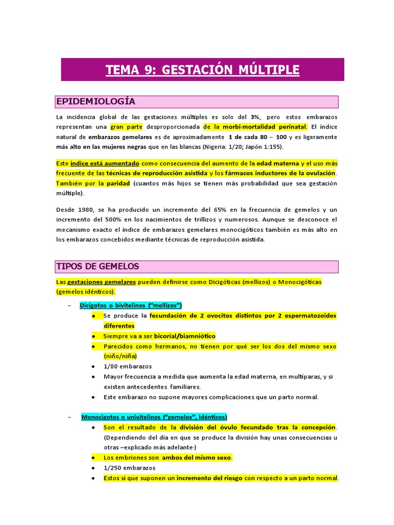 Tema 7-Gestación Múltiple | PDF | El embarazo | Gemelo