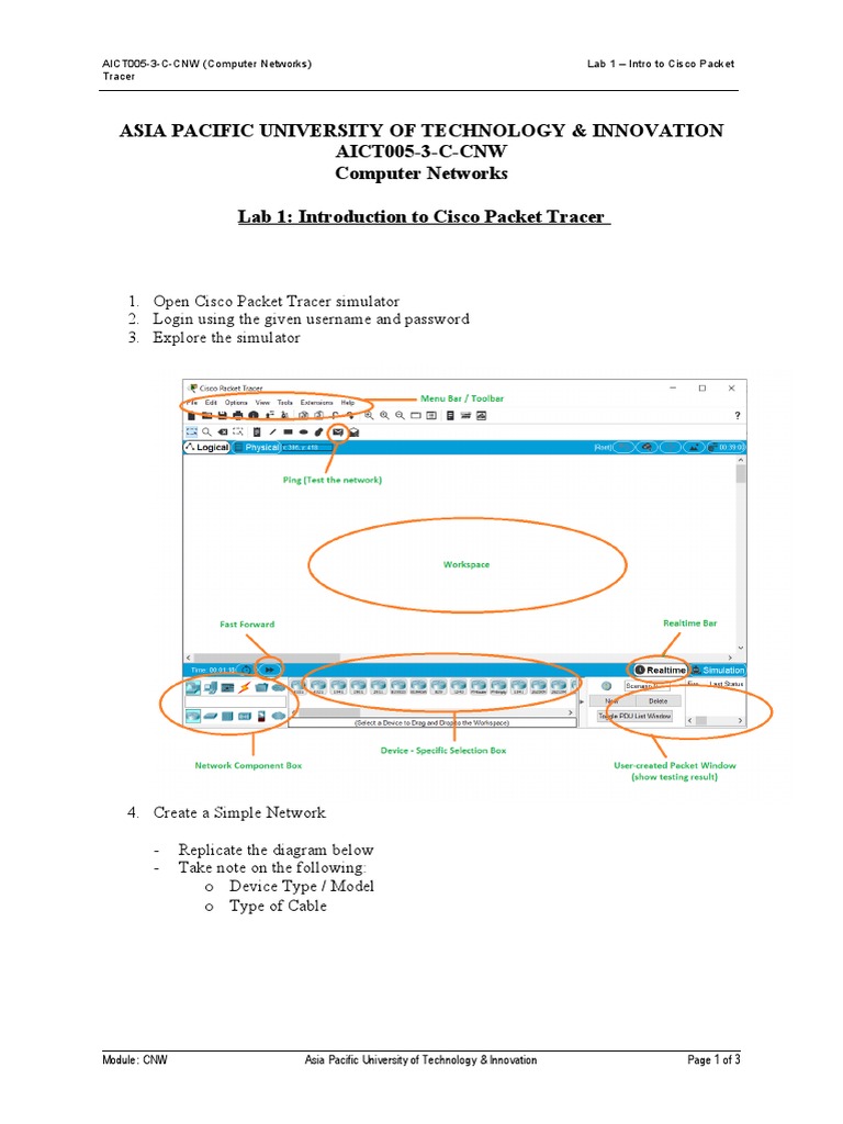 Cnw Lab 1 Introduction To Cisco Packet Tracer Pdf