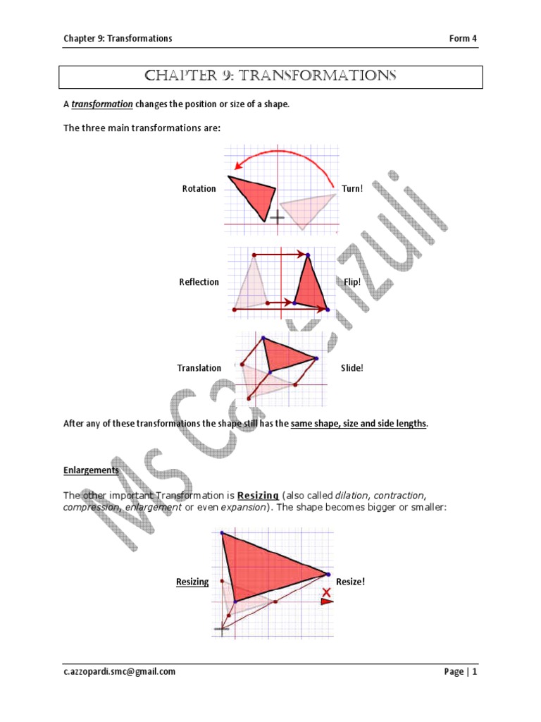 Transformations Notes Paper A Pdf Shape Cartesian Coordinate System