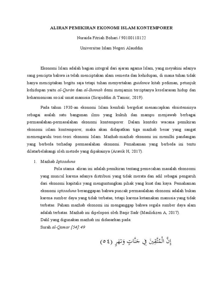 Aliran Pemikiran Ekonomi Islam Kontemporer | PDF
