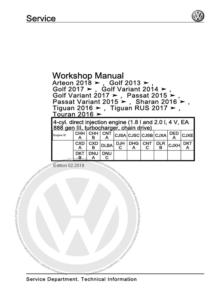 4-Cyl. Direct Injection Engine (1.8l and 2.0l, 4 V, EA 888 Gen III ...