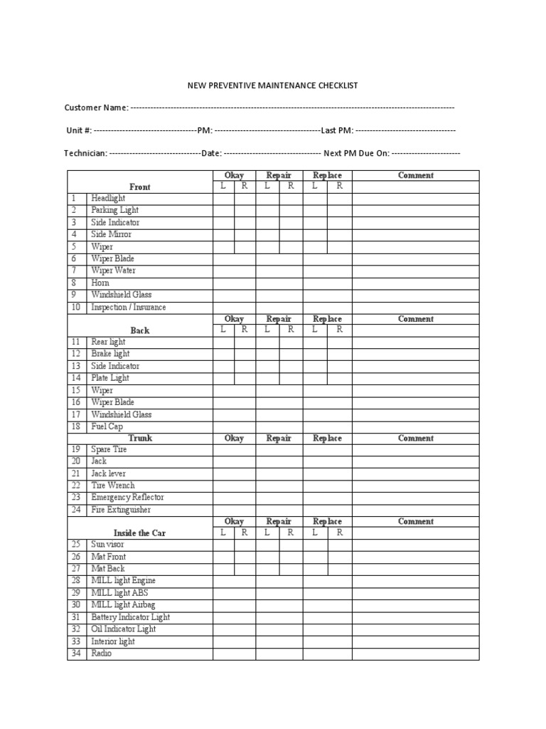 Last Preventive Maintenance Checklist Trial | PDF | Steering | Axle