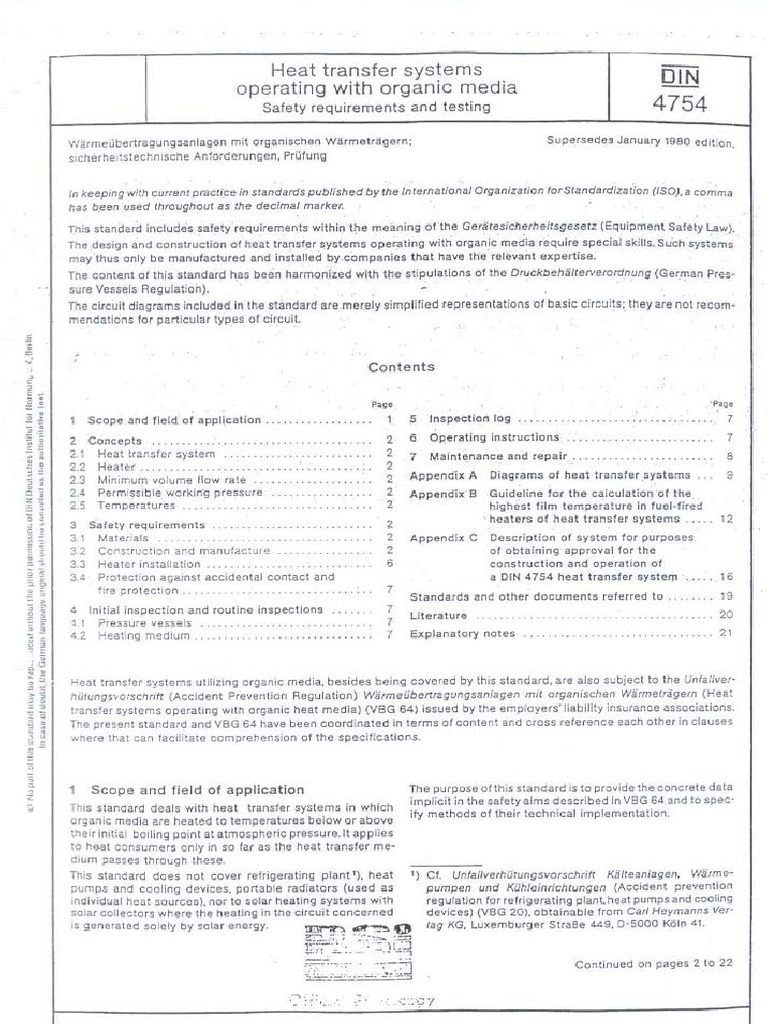 Din 4754 Heat Transfer Systems Operating With Organic Media | PDF