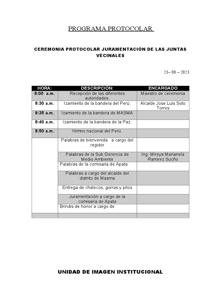 Programa Protocolar Junta Vecinal | PDF