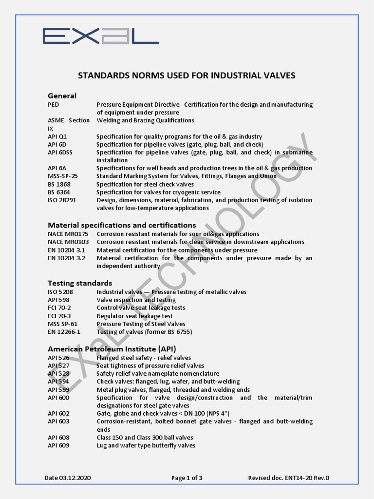 Standards Norms Used For Industrial Valves | PDF | Valve | Industrial ...