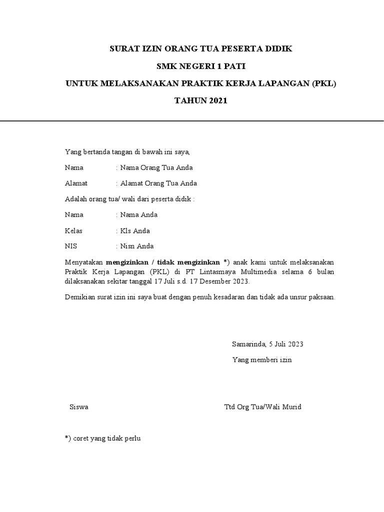 Surat Persetujuan PKL | PDF