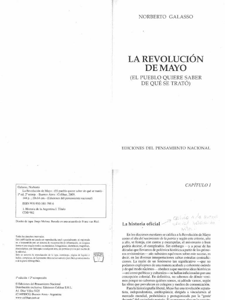 Galasso. Revolución de Mayo El Pueblo Quiere Saber de Qué Se Trató. Cap ...