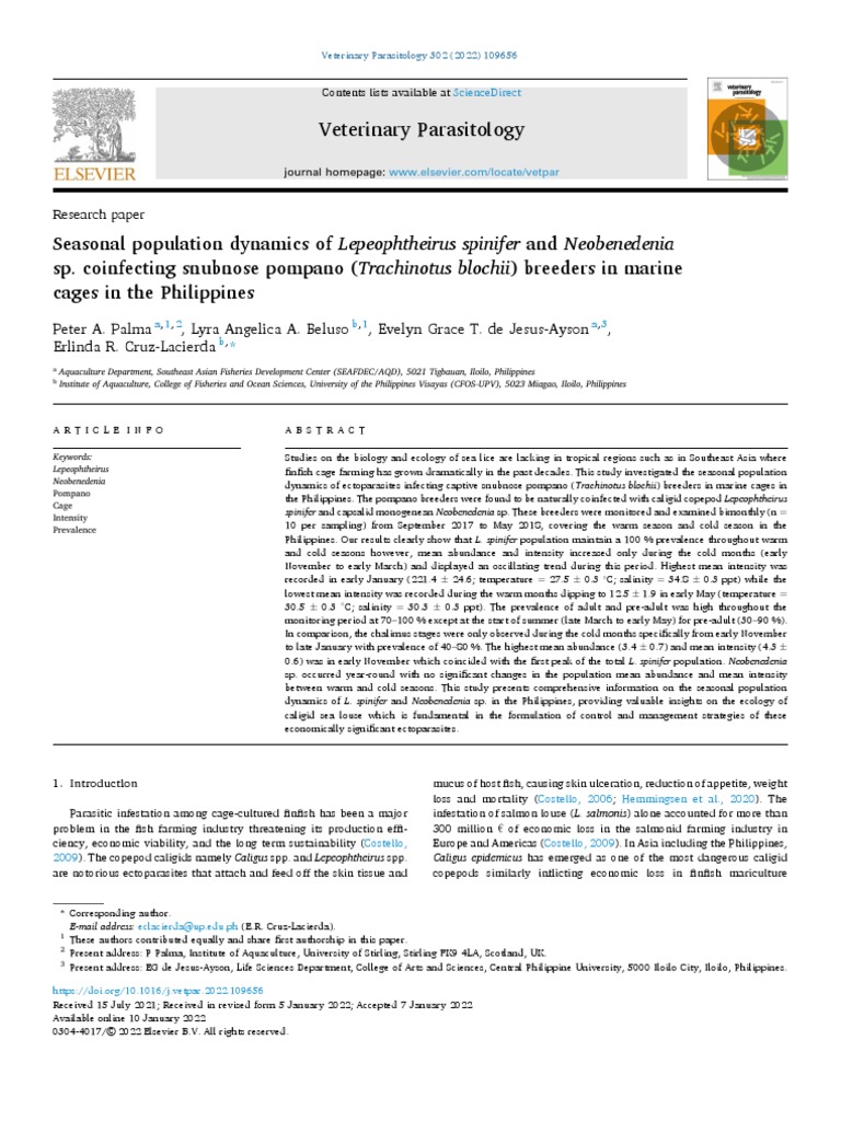 Palma Et Al. 2022. Vet Parasitol 302 | PDF | Analysis Of Variance | Fish
