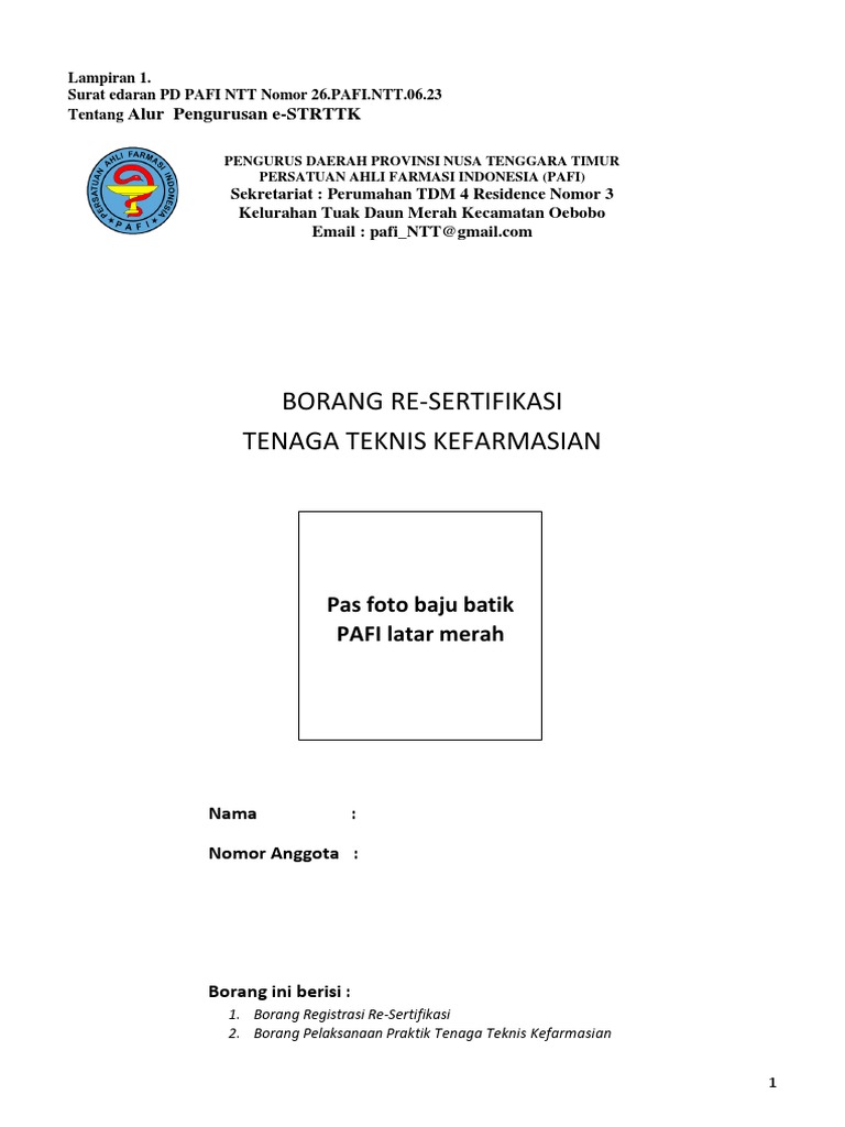 Lampiran 1 Borang-Sertifikasi-Atau-Resertifikasi-Pafi NTT-ok-d-1 | PDF