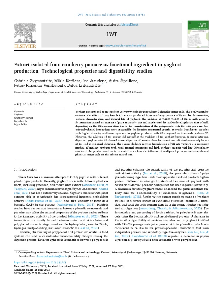 Extract Isolated From Cranberry Pomace As Functional Ingredient | PDF ...