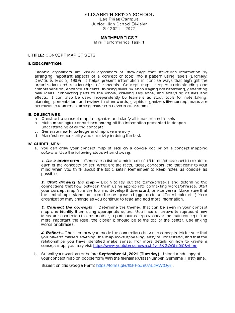 Mini Performance Task 1 Concept Map On Sets 1 | PDF | Concept | Learning