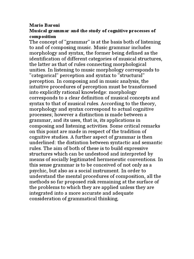 Musical Grammar and The Study of Cognitive Composition Processes | PDF