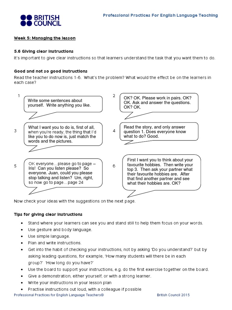 Giving Clear Concise Instructions | Download Free PDF | Question ...