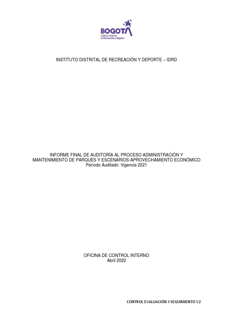 2022 Informe Final de Auditoria Al Proceso Administracion y Mantenimiento de Parques y ...