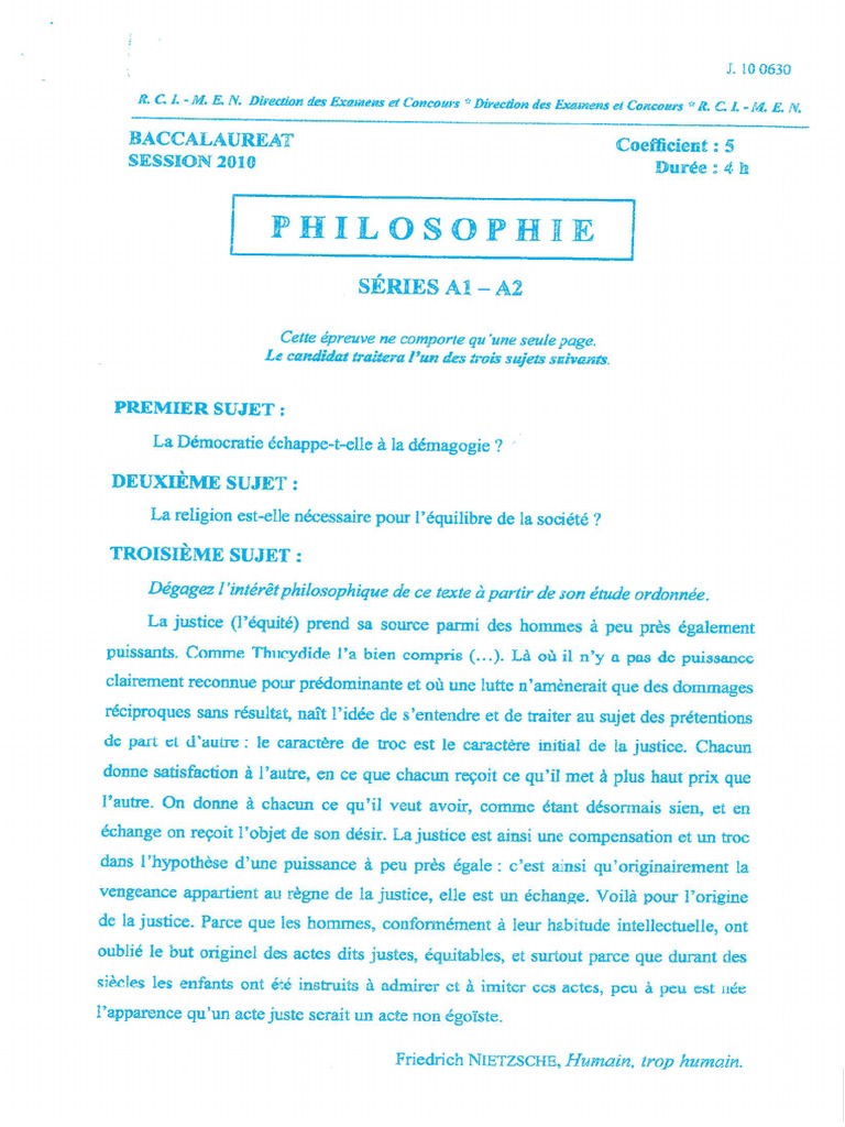 Bac A1 A2 Philo 2010 Pdf
