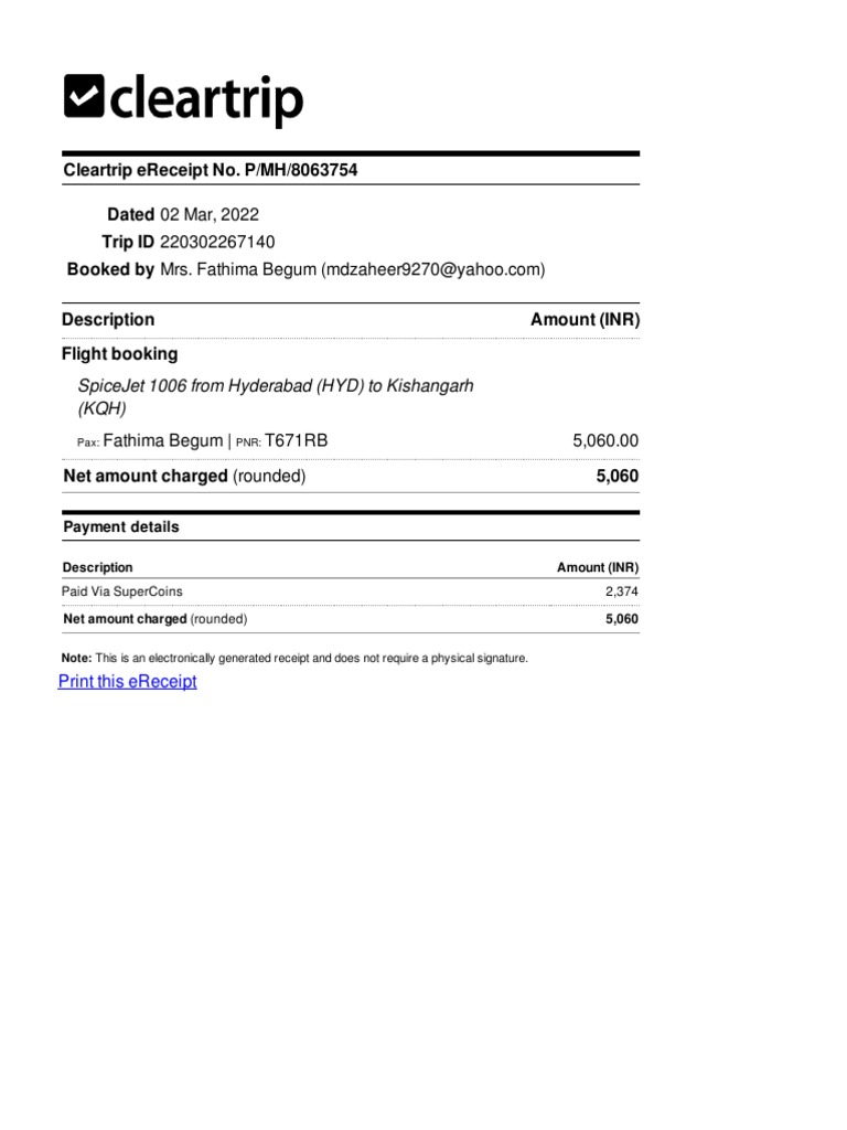 Cleartrip Receipt | PDF