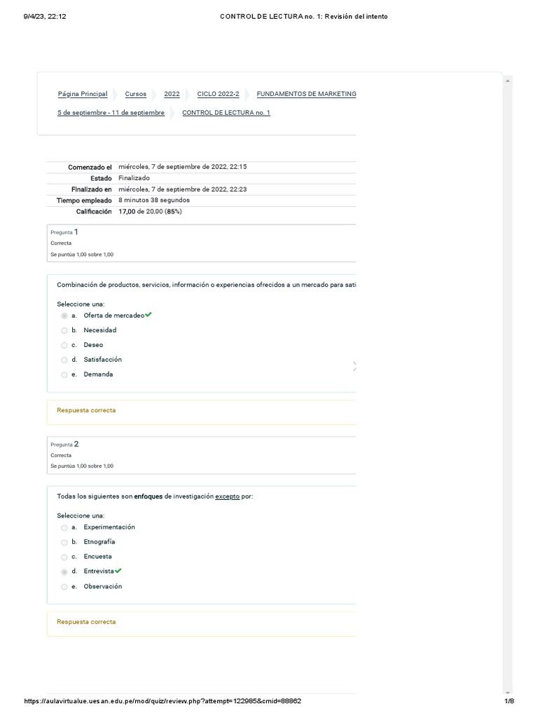 Control de Lectura: Fundamentos de Marketing | PDF | Marketing ...