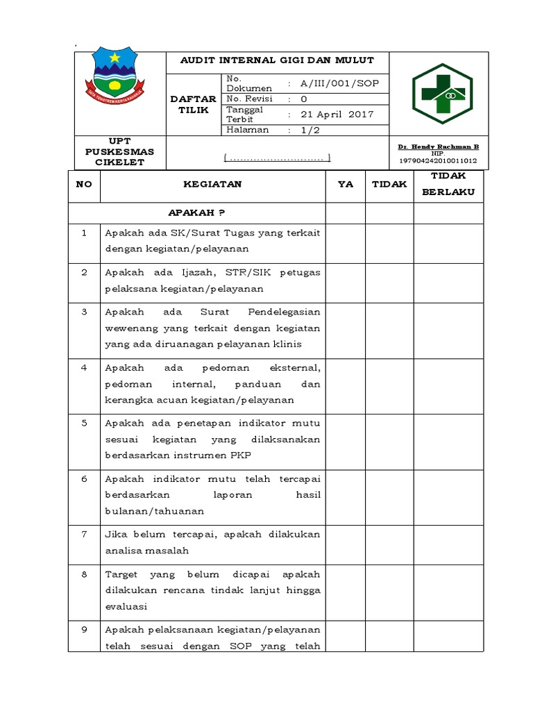 Daftar Tilik Gigi Dan Mulut | PDF