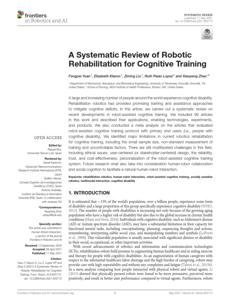 A Systematic Review of Robotic Rehabilitation For Cognitive Training ...