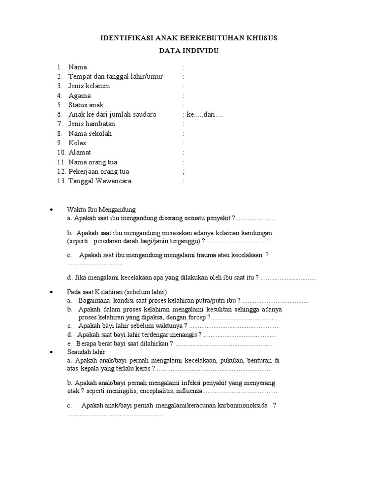 Instrumen Identifikasi Dan Asesmen Abk | PDF
