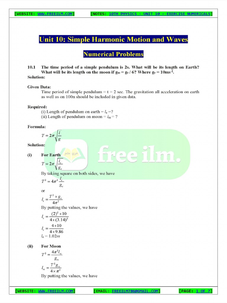 10th Phy CH 10 Numericals | PDF